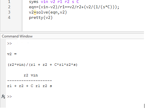 Solved syms vin v2 r1 ri =( vin-v2 | Chegg.com