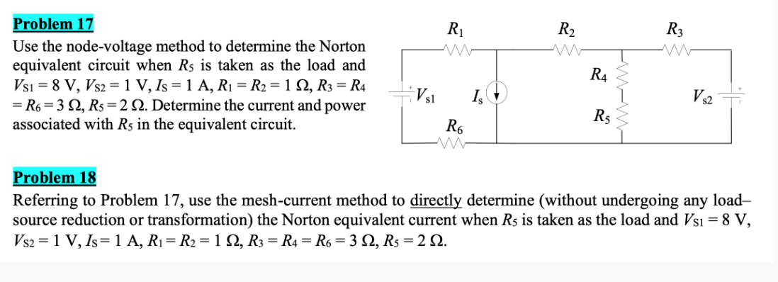 Solved Please solve both 17 ﻿and 18. ﻿The Norton's current | Chegg.com