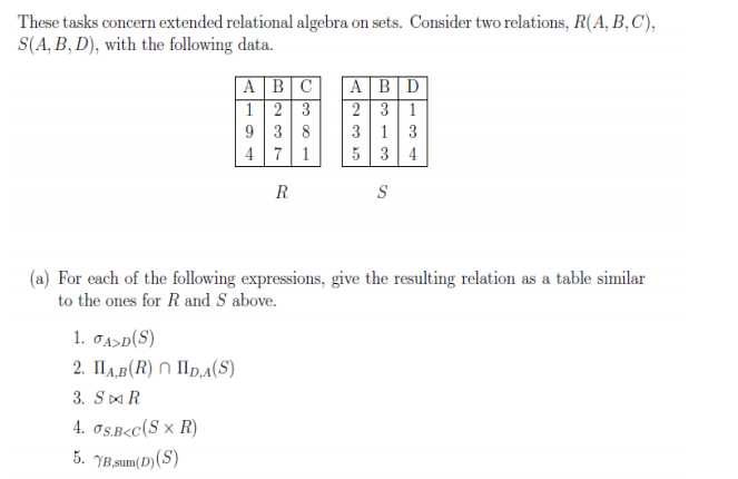 Solved These tasks concern extended relational algebra on | Chegg.com