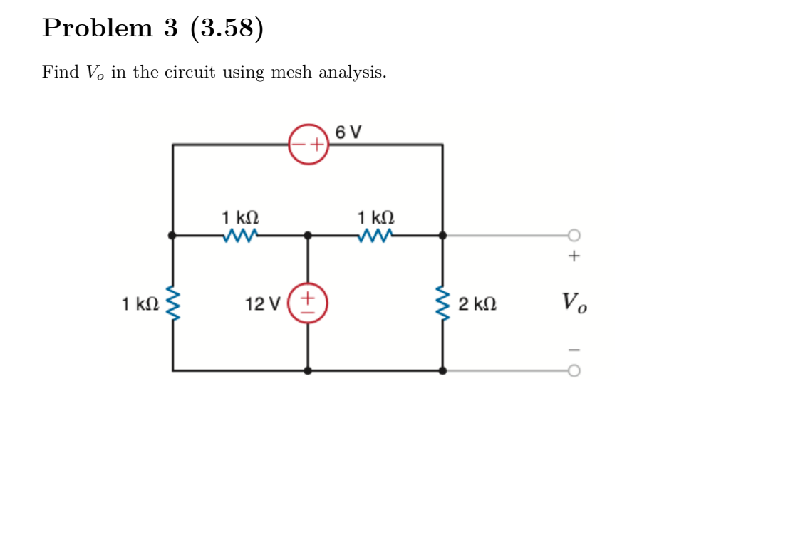 Solved Find Vo in the circuit using mesh analysis. | Chegg.com