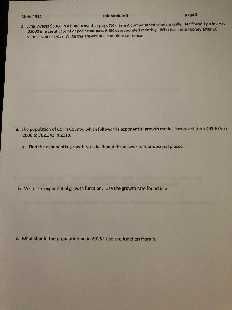 Solved Math 1314 Lab Module 3 Name Instructions: Work each | Chegg.com