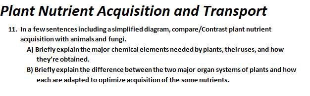 Solved Plant Nutrient Acquisition and Transport 11. In a few | Chegg.com