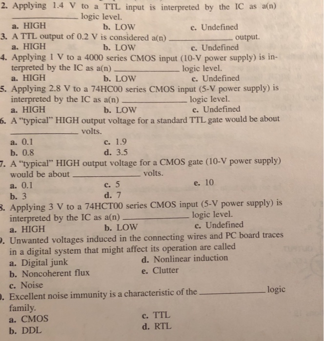 Solved 2. Applying 14 V to a TTL input is interpreted by the | Chegg.com