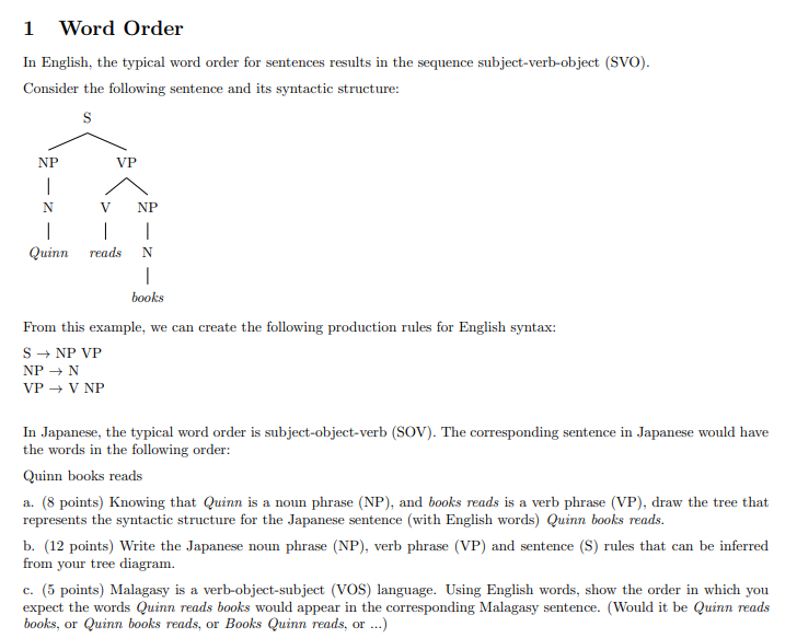 1 Word Order In English, the typical word order for | Chegg.com