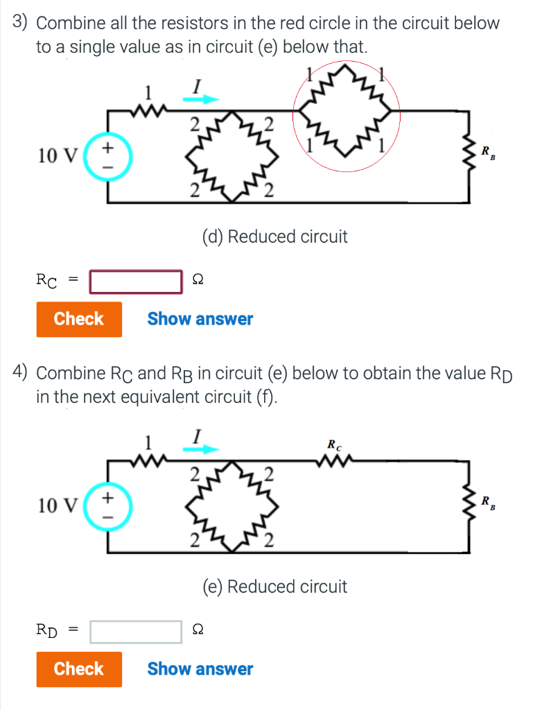 Solved 3) Combine all the resistors in the red circle in the | Chegg.com