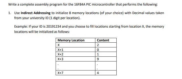 Solved Write a complete assembly program for the 16F84A PIC | Chegg.com