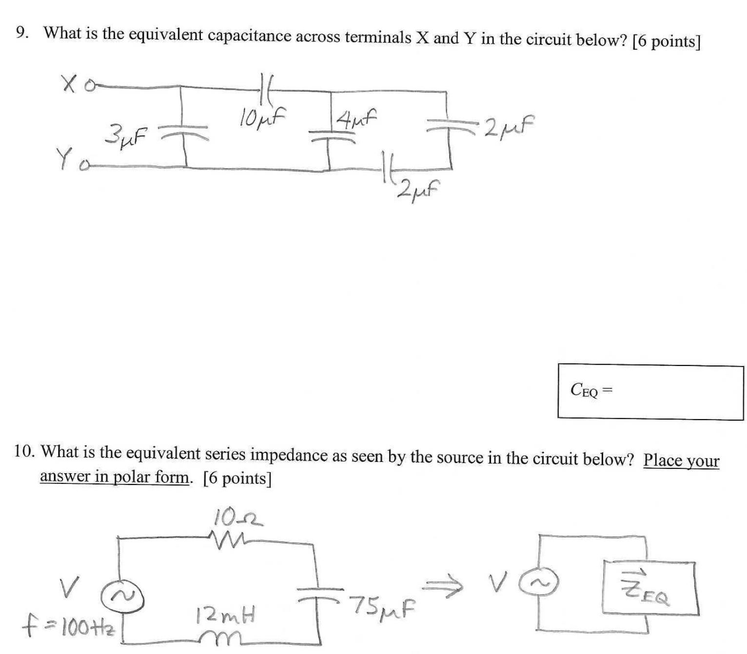 Solved 9. What is the equivalent capacitance across | Chegg.com
