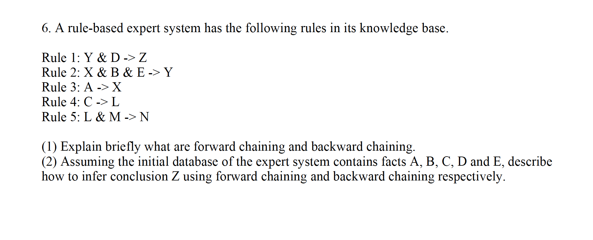 Solved 6. A rule-based expert system has the following rules | Chegg.com