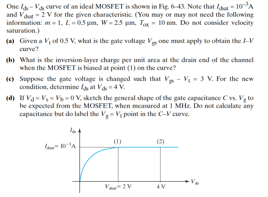 Solved = 10-3A and Vdsat 2 V for the given characteristic. | Chegg.com