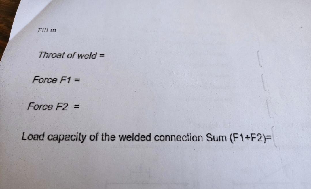 Solved Fill in Throat of weld = Force F1 = Force F2 = Load | Chegg.com
