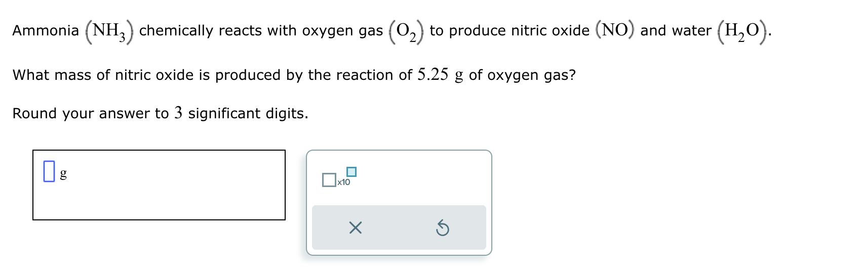 Solved Ammonia (NH3) ﻿chemically reacts with oxygen gas (O2) | Chegg.com
