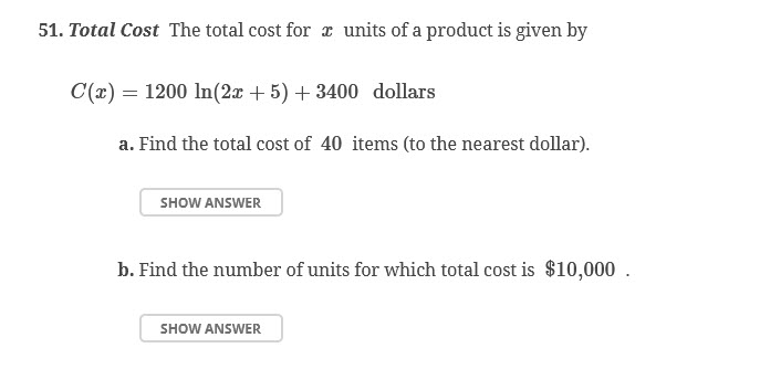 Solved Total Cost The total cost for x ﻿units of ﻿a product | Chegg.com
