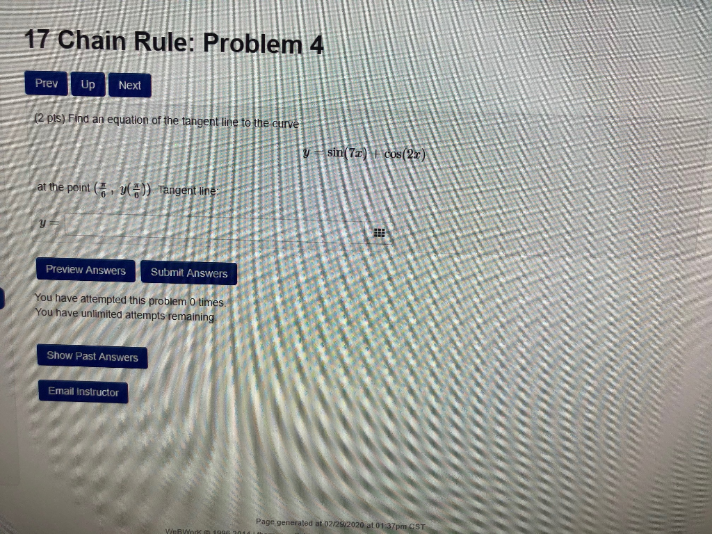 Solved 17 Chain Rule: Problem 4 Prev Up Next (2 pts) Find an | Chegg.com
