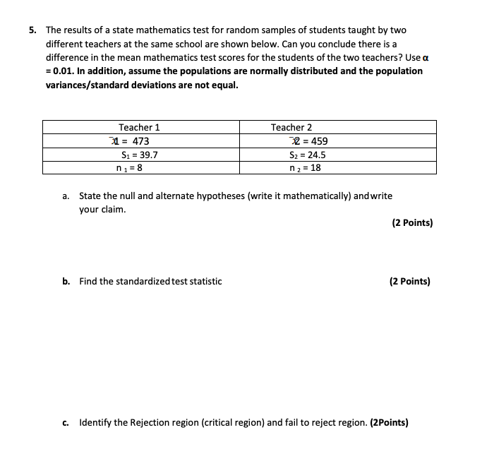 Solved 5. The results of a state mathematics test for random | Chegg.com