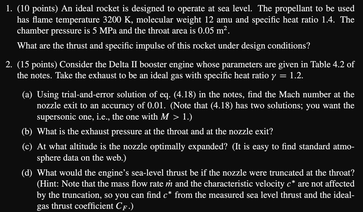 Solved 1. (10 points) An ideal rocket is designed to operate | Chegg.com