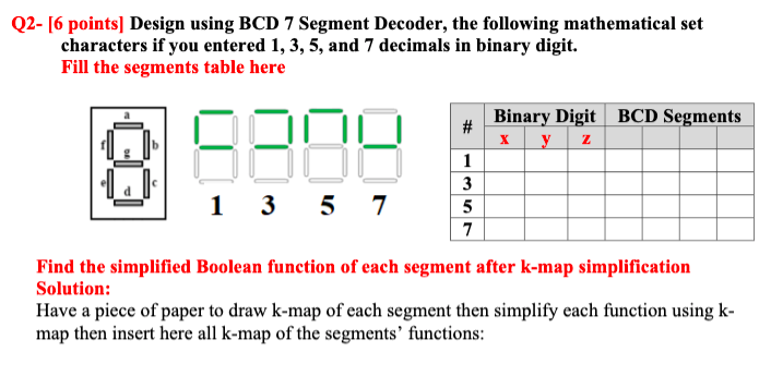 Solved Q2- [6 points] Design using BCD 7 Segment Decoder, | Chegg.com