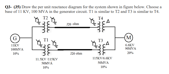 Solved Q3 35 Draw The Per Unit Reactance Diagram For The