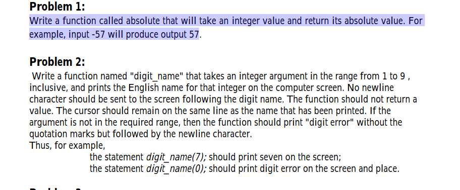 Solved Problem 1: Write a function called absolute that will | Chegg.com