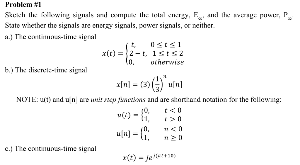 Solved Problem #1 Sketch the following signals and compute | Chegg.com