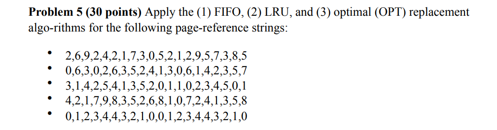 Solved Problem 5 (30 points) Apply the (1) FIFO, (2) LRU, | Chegg.com