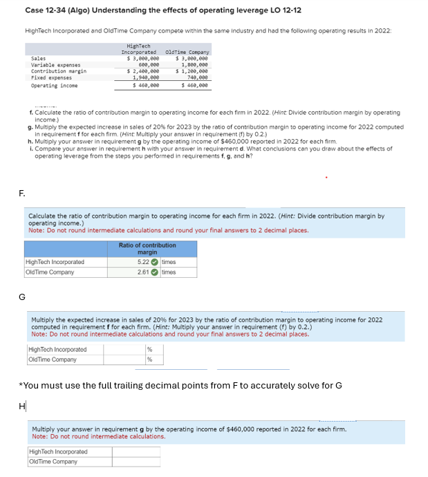 Solved Please answer G and H Case 12-34 (Algo) | Chegg.com