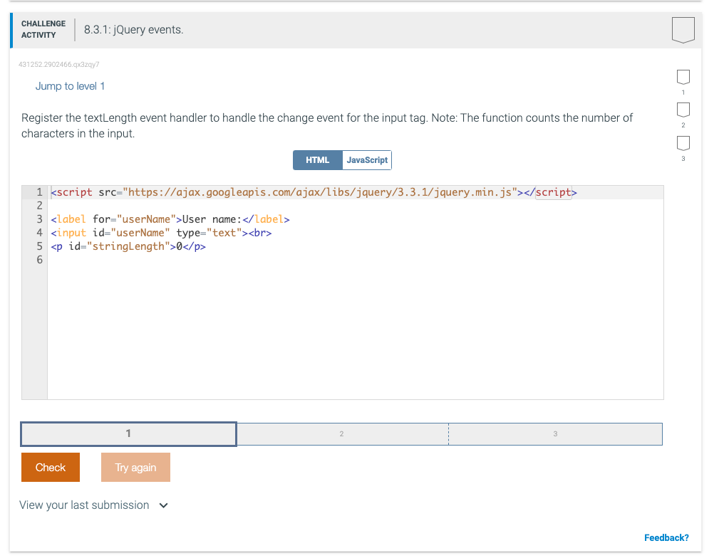 Solved Register the textLength event handler to handle the | Chegg.com