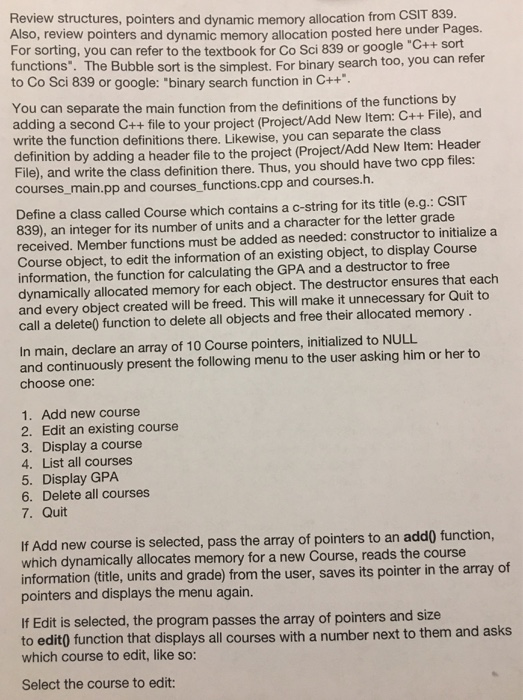 Solved Review structures, pointers and dynamic memory | Chegg.com