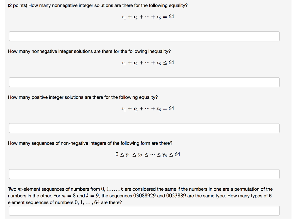 Solved (2 points) How many nonnegative integer solutions are | Chegg.com