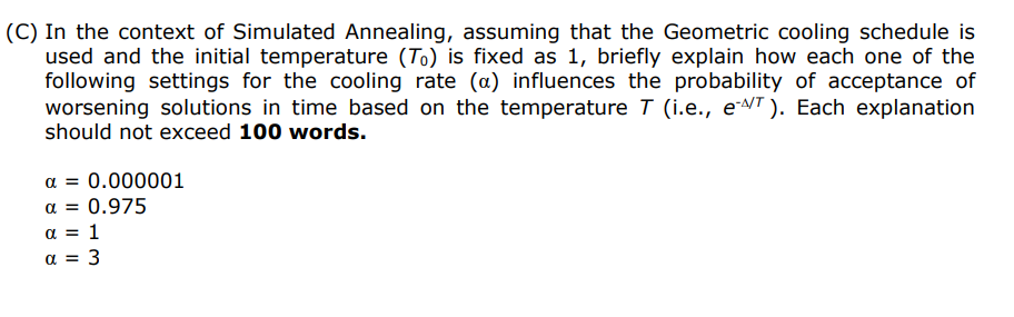 (C) In the context of Simulated Annealing, assuming | Chegg.com