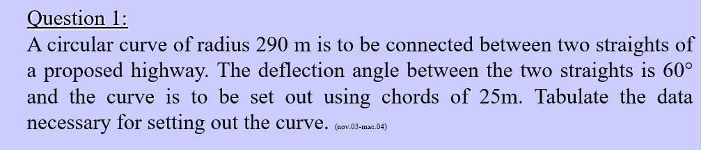 Solved Question 1: A circular curve of radius 290 m is to be | Chegg.com