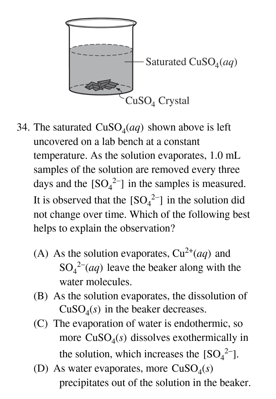 Solved Saturated CuSO4(aq) CuSO4 Crystal 34. The saturated | Chegg.com