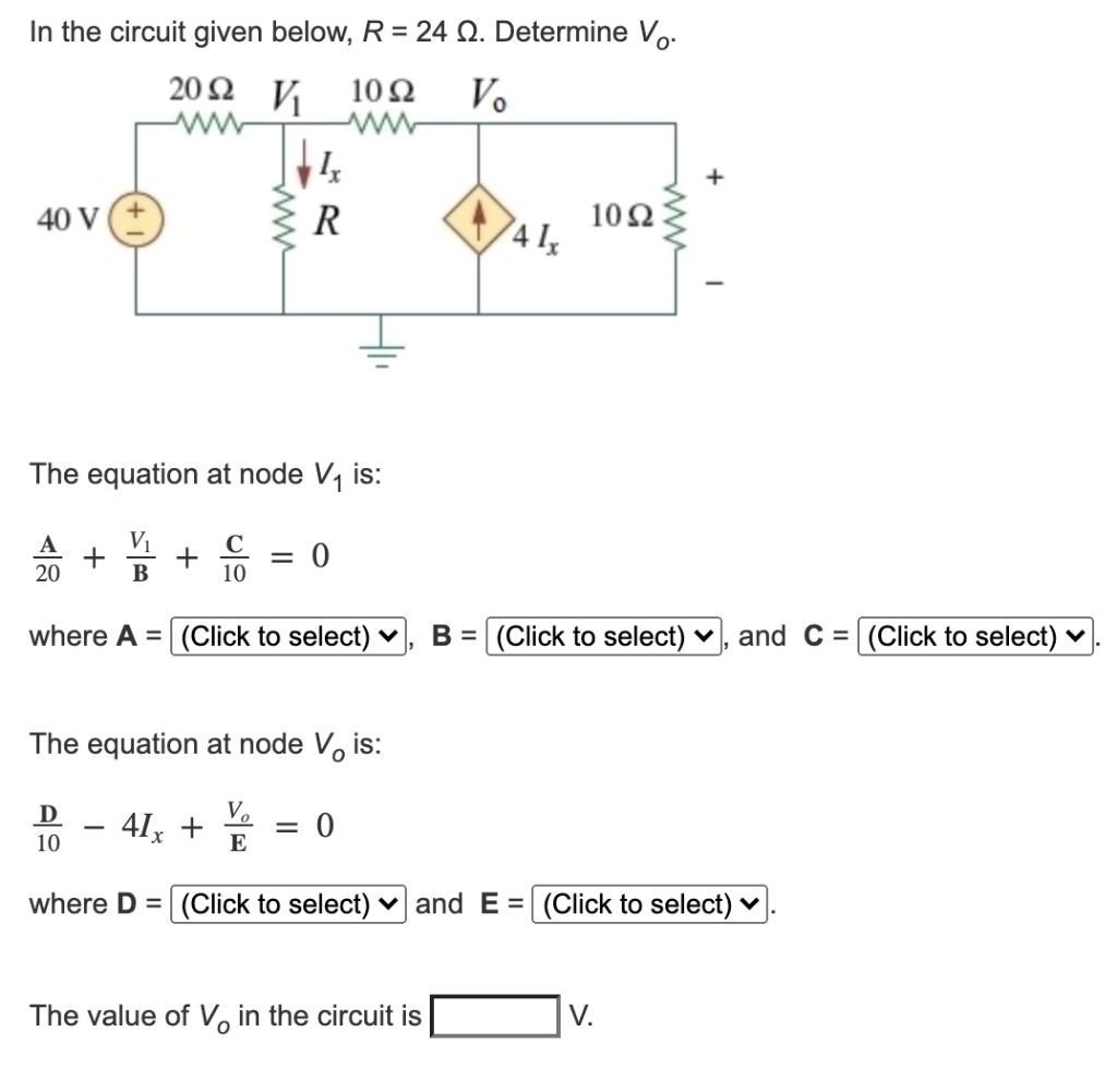 Solved In the circuit given below, R = 24 N. Determine V.. | Chegg.com