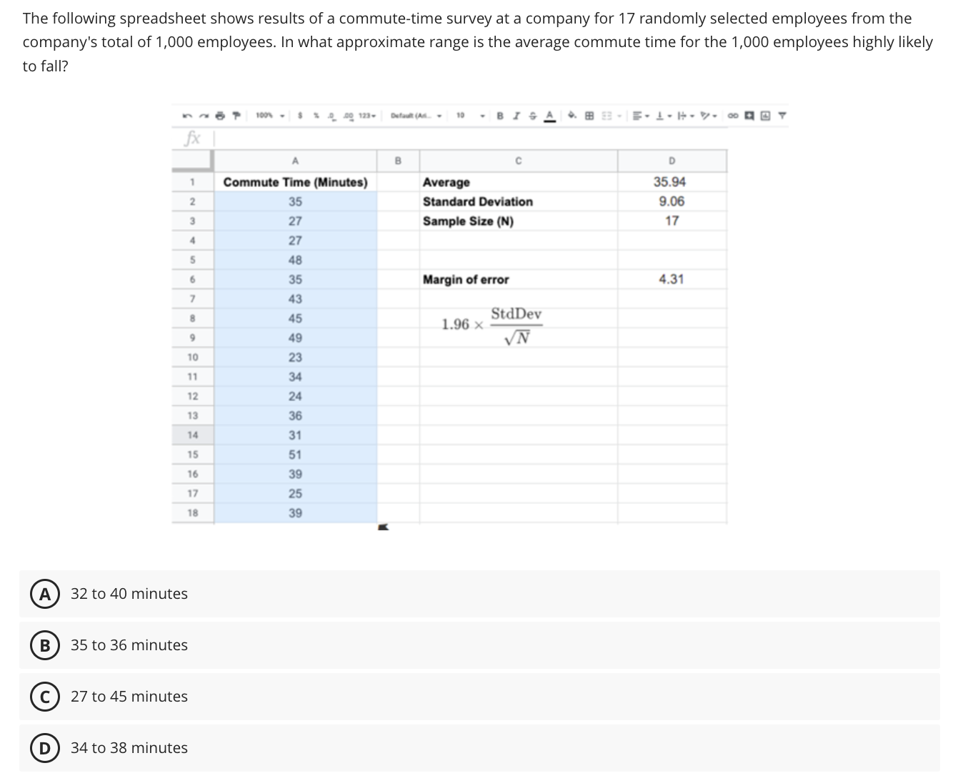 Solved The following spreadsheet shows results of a | Chegg.com