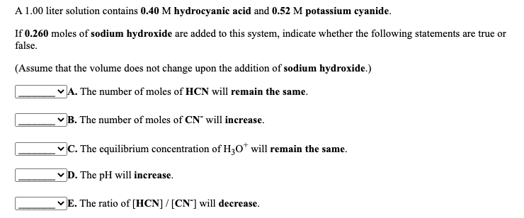 Solved A 1.00 liter solution contains 0.40 M hydrocyanic | Chegg.com