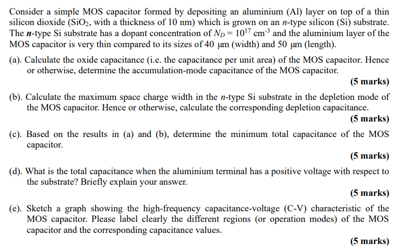 Solved Consider a simple MOS capacitor formed by depositing | Chegg.com