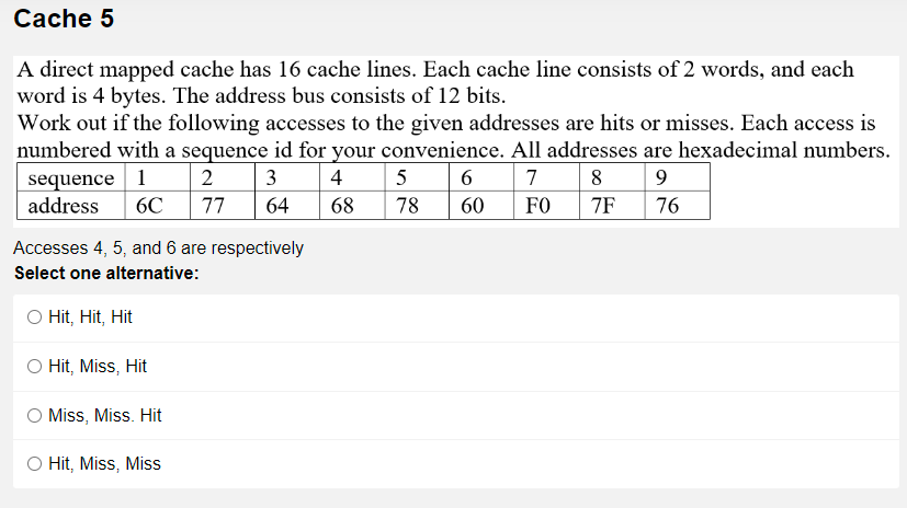 Solved A direct mapped cache has 16 cache lines. Each cache | Chegg.com
