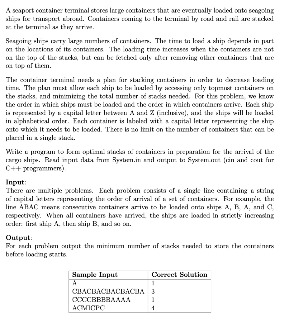 Solved A seaport container terminal stores large containers | Chegg.com