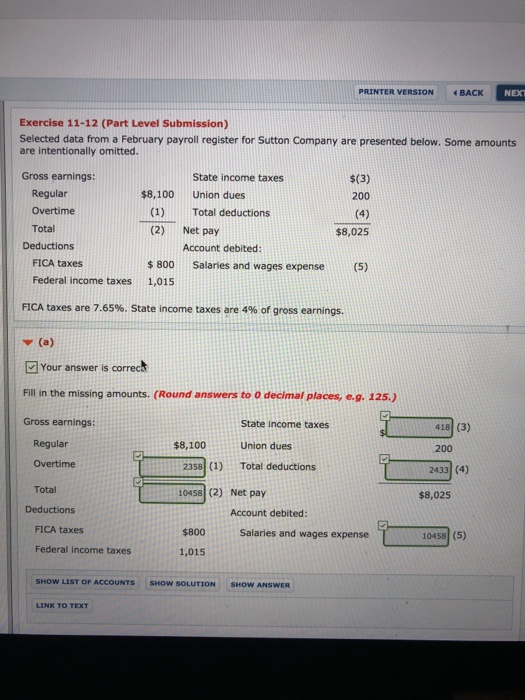 Solved PRINTER VERSION BACK NEXT Exercise 11-12 (Part Level | Chegg.com