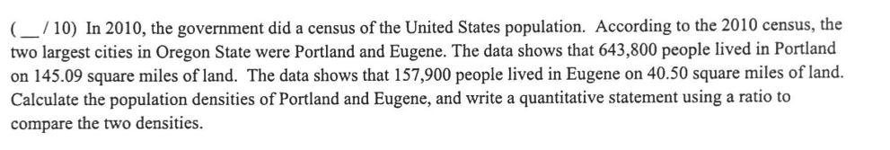 Solved / 10) In 2010, the government did a census of the | Chegg.com