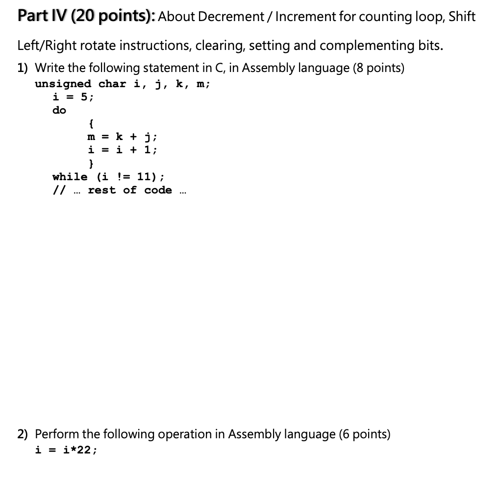 Solved Part IV (20 points): About Decrement / Increment for | Chegg.com