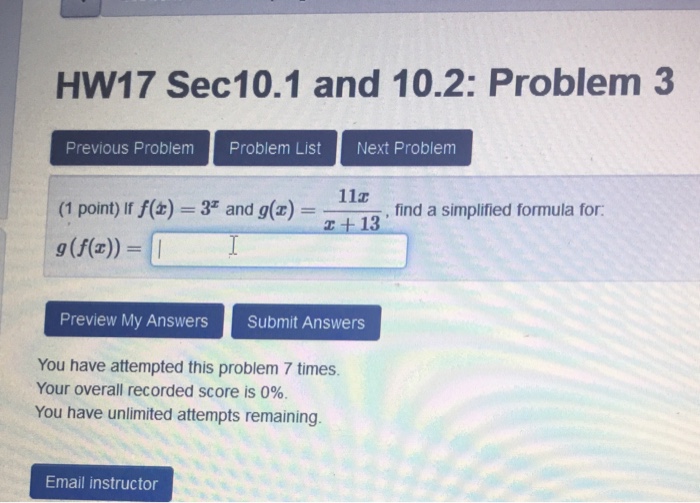 Solved HW17 Sec10.1 and 10.2: Problem 3 Previous Problem | Chegg.com