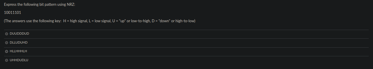 Solved Express the following bit pattern using NRZ: 10011101 | Chegg.com