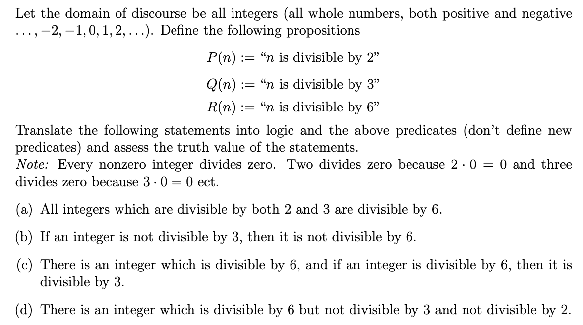 Solved Let the domain of discourse be all integers (all | Chegg.com