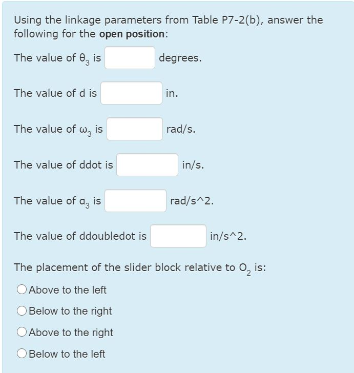 Solved Using the linkage parameters from Table P7-2(b), | Chegg.com