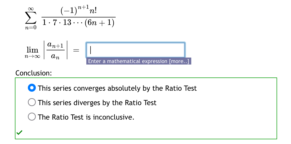 This series converges absolutely by the Ratio | Chegg.com