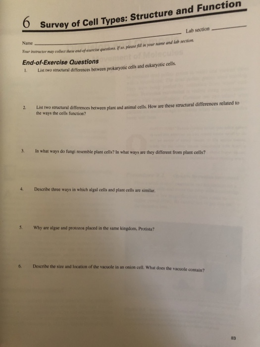 Solved Structure and Function Survey of Cell Types: Lab | Chegg.com
