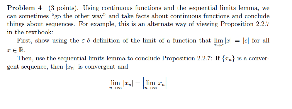 Solved Problem 4 (3 points). Using continuous functions and | Chegg.com