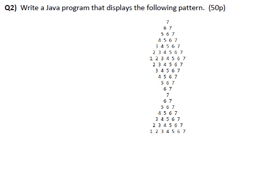 Solved Q2) Write a Java program that displays the following | Chegg.com