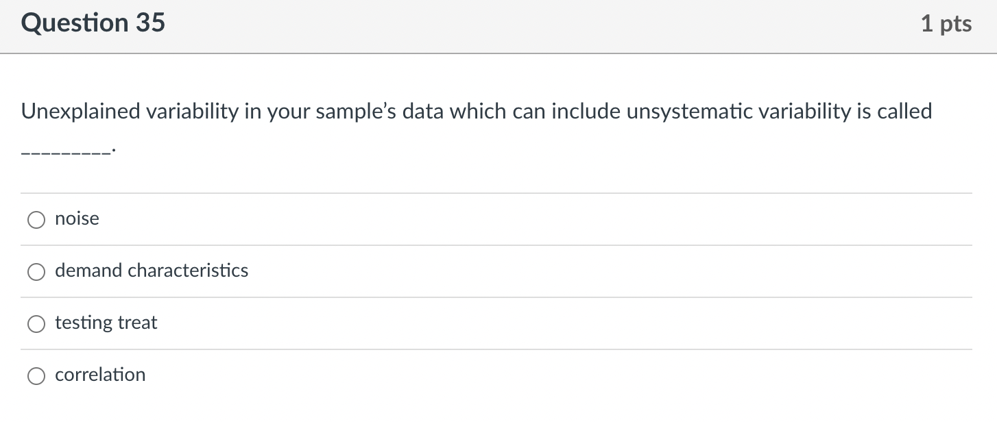 Solved Question 35 1 pts Unexplained variability in your | Chegg.com