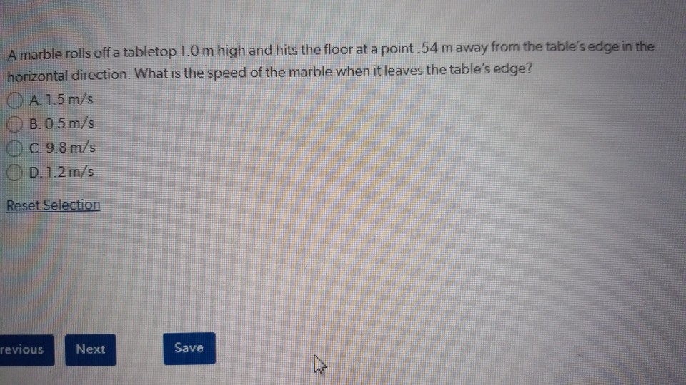 Solved A marble rolls off a tabletop 1.0m high and hits the | Chegg.com